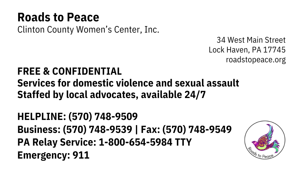 Victim Safety Card - Clinton County Women's Center - Roads to Peace